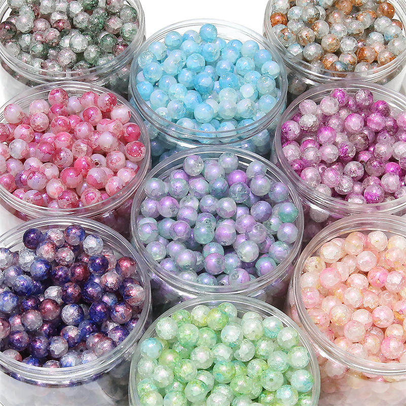 20PCS/BAG 10mm Glass Double-tone Shattered Bead Round Mix Color Loose ...