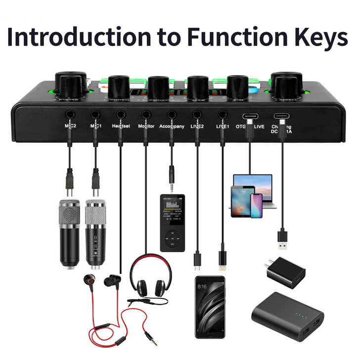 F009 Live Sound Card - Essential DJ Mixer Effects Audio Interface