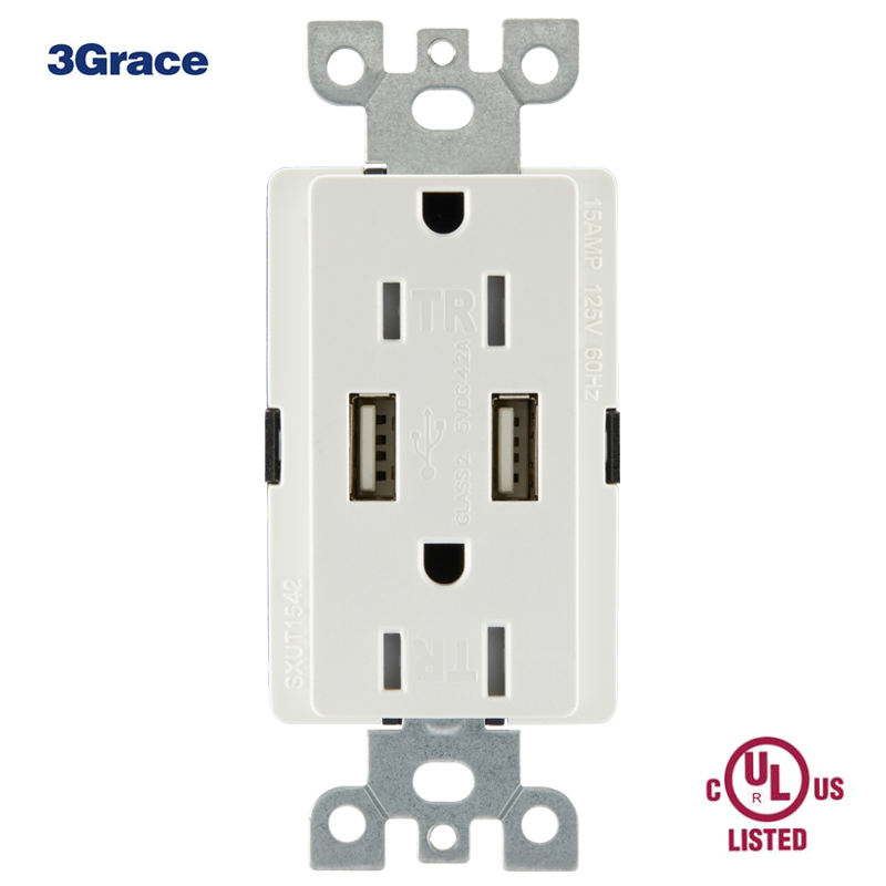 Wall Outlet USB Socket Duplex Receptacle Type C Ports 4.2 a Output ...