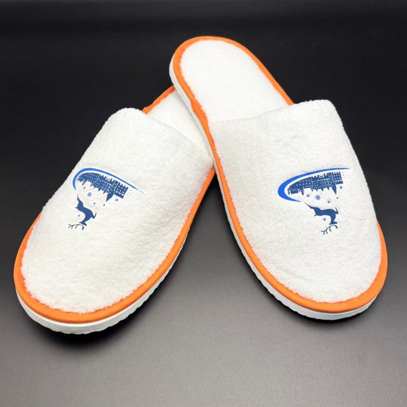 High Quality Custom Printed Logo Coral Fleece Hotel Slippers Disposable ...