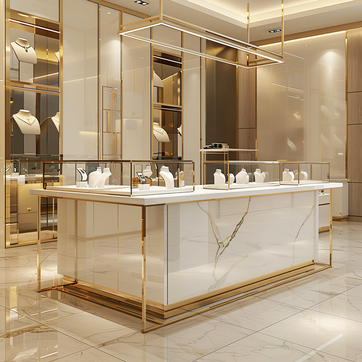 High End Luxury Golden MarbleJewelry Store Showcase Counter Design ...