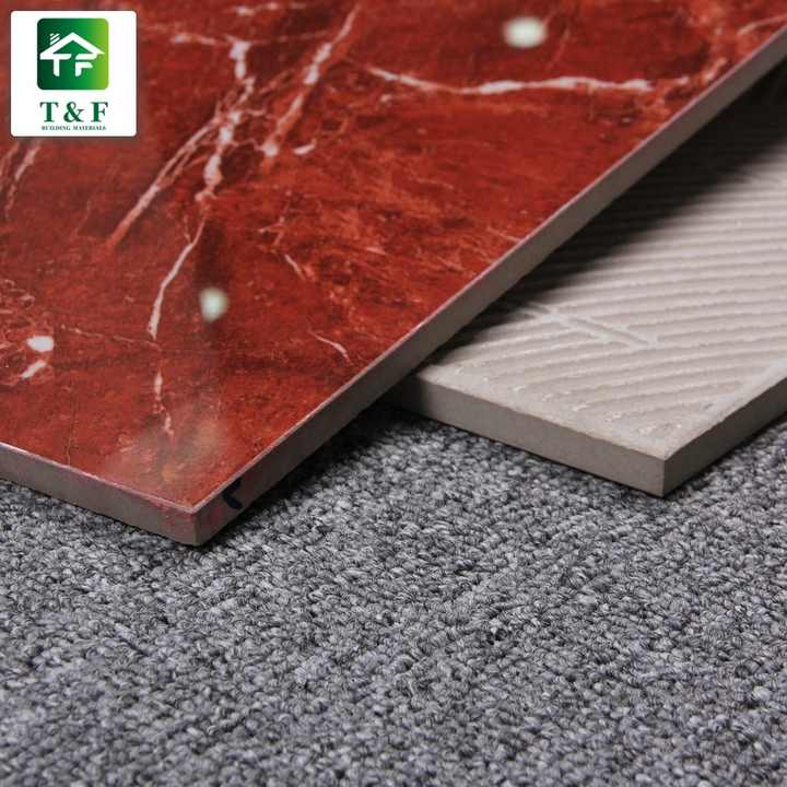 Foshan Porcelain Floor Tiles - High Glossy Red Jade Marble Look