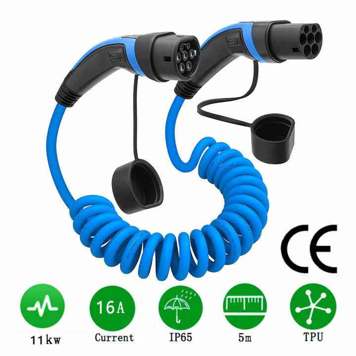 Electric Vehicle Curly Spring Spiral Coiled EV Charging Cable