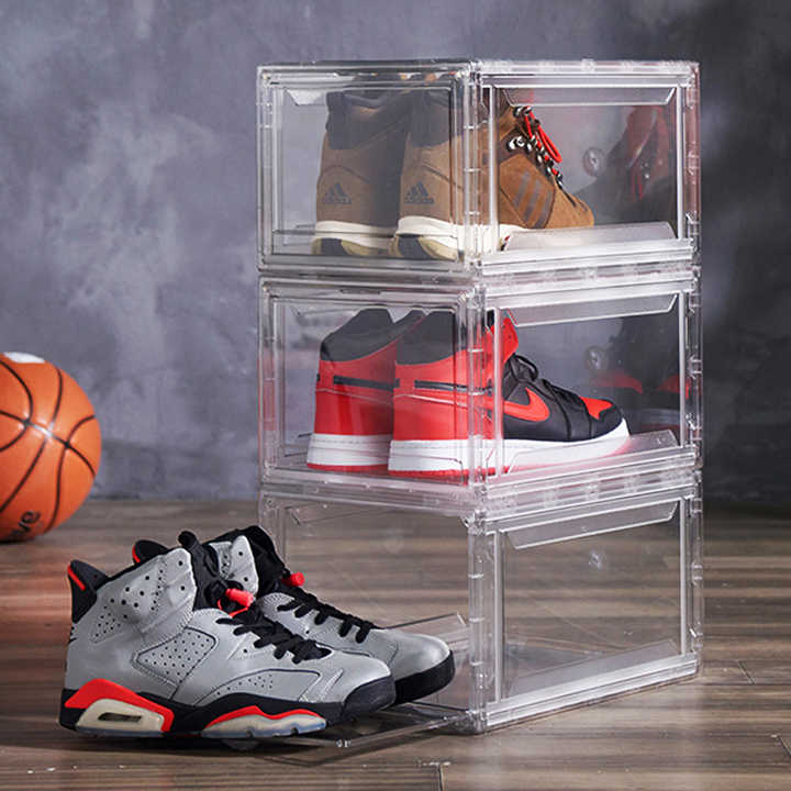 Transparent PET Plastic Stackable Magnetic Shoe Storage Box Drop Front ...