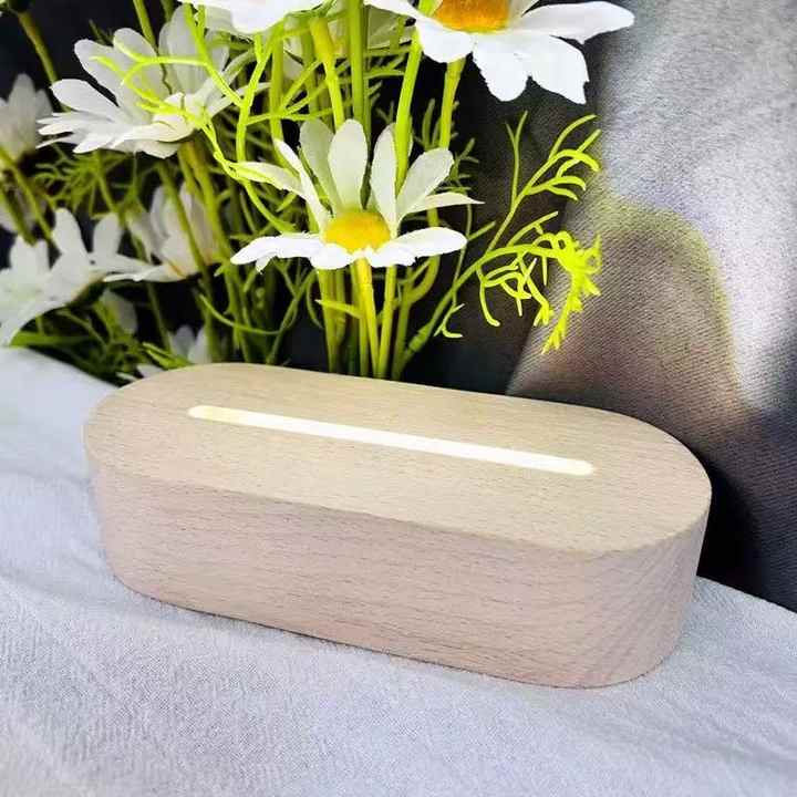 USB Touch Customizable Wooden LED Lamp Base Oval Beech Light Base with ...
