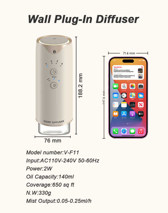 Electric Waterless Diffuser for Essential Oil Plug-In Wall Diffuser up ...