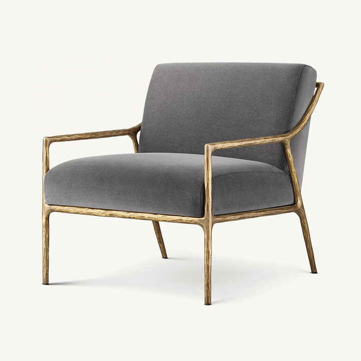 Rustic Slope Arm Chair - Hand Hammer Forged Brass Metal Frame