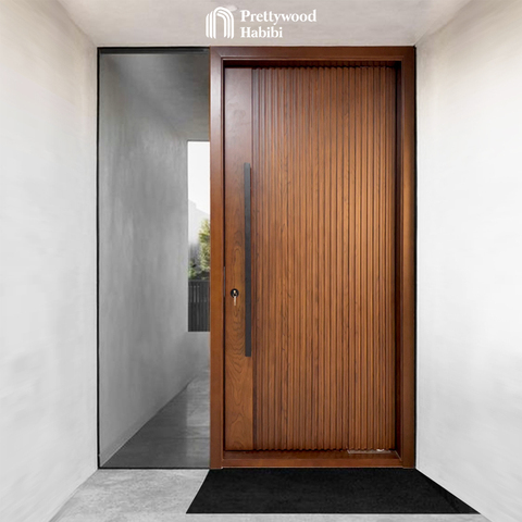 Luxurious Residential Walnut Black Modern Design Front Door