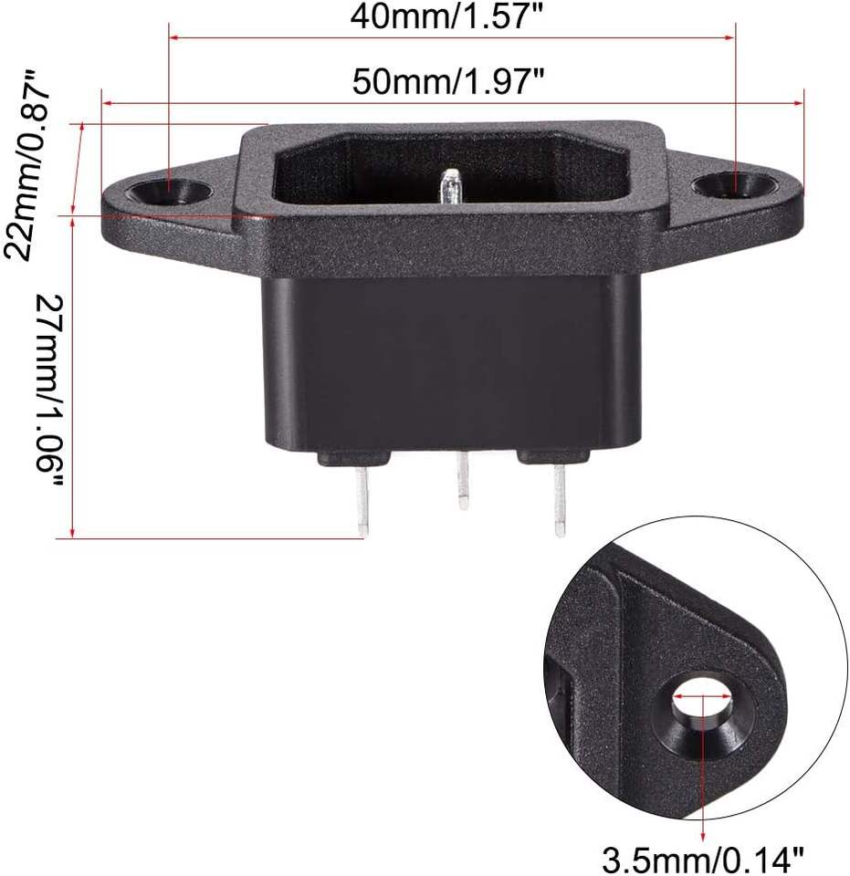 IEC C14 Power Socket 10A 250V AC Screw in PCB Inlet- Panel Chassis ...