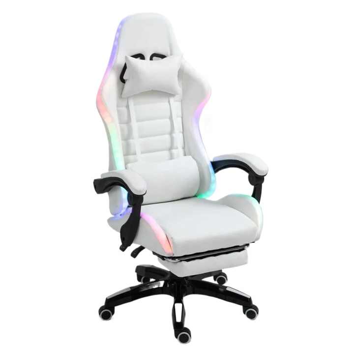 Cheap White PU Leather Gaming Chair with RGB Lights