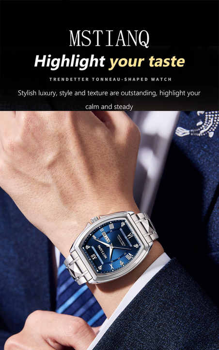 Luxury Men's Watch - Barrel Shape Quartz with Luminous Calendar