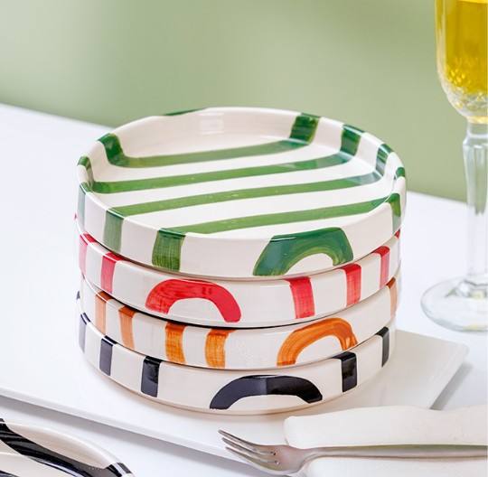Nordic Artistic Hand-Painted Striped Ceramic Plate