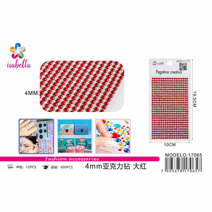 4MM Red Rhinestone Sticker Creative Craft Adhesive Gems for DIY ...