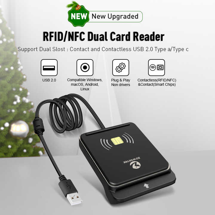 ZOWEETEK Credit Card RFID Reader - Contactless NFC Smart Card Reader Writer