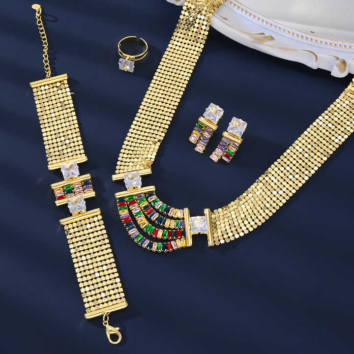 MEIZI High Quality 18K Gold Plated Copper 18K Gold Zirconia Jewelry Set ...