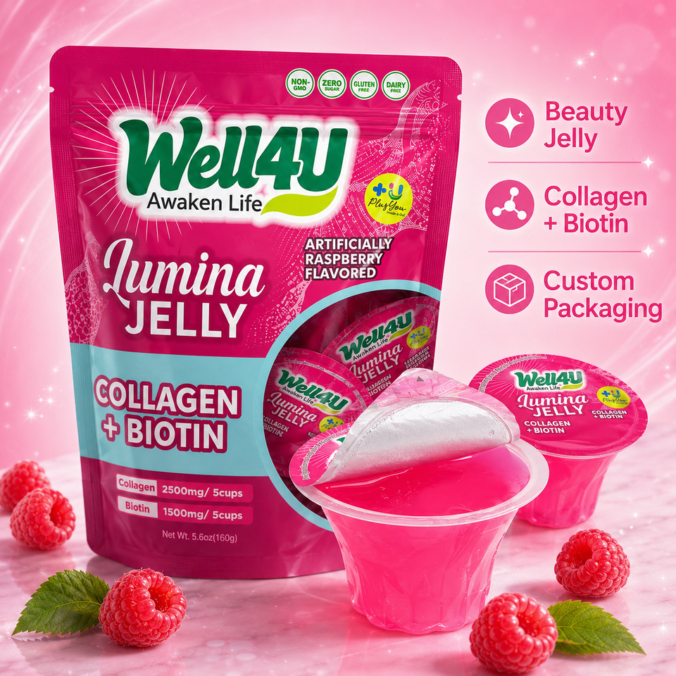Raspberry Collagen Jelly Cups 2500mg Collagen 1500mcg Biotin 5 Cups ...