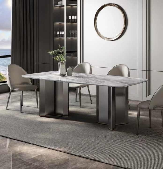 Modern Meja Makan Marmer Dining Table Set Extendable Top with 6 Chairs ...