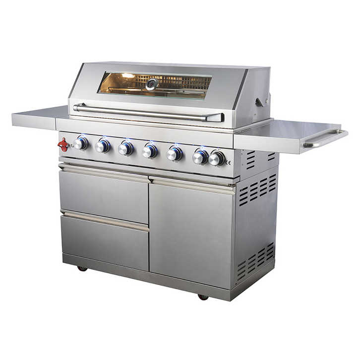 Silver 6 Burners Freestanding BBQ Gas Grill with Cabinet