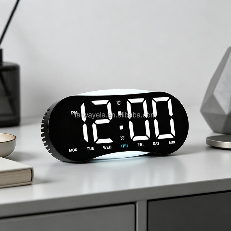 Large Screen LED Wall Clock Simple Wood Grain Clock Atmosphere Lamp ...