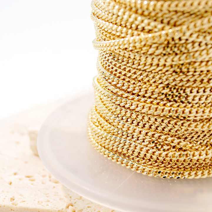 Au585 14k Genuine Gold Diamond Cut Cuban Link Curb Chain