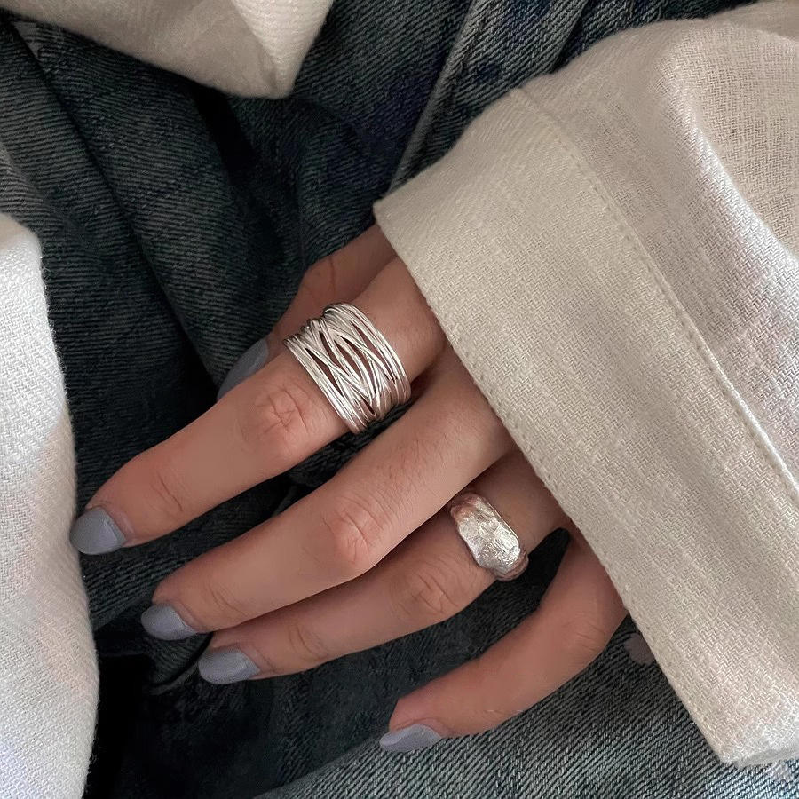 Multi-Layer Cross Geometric Ring Korean Fashion Cold Style Glossy ...