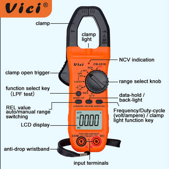 VICI CM-2018 AC DC Digital Clamp Meter - True RMS NCV