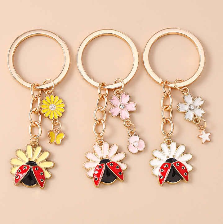 Cute Metal Seven Star Ladybug Keychain Enamel Zinc Alloy Small Animal ...