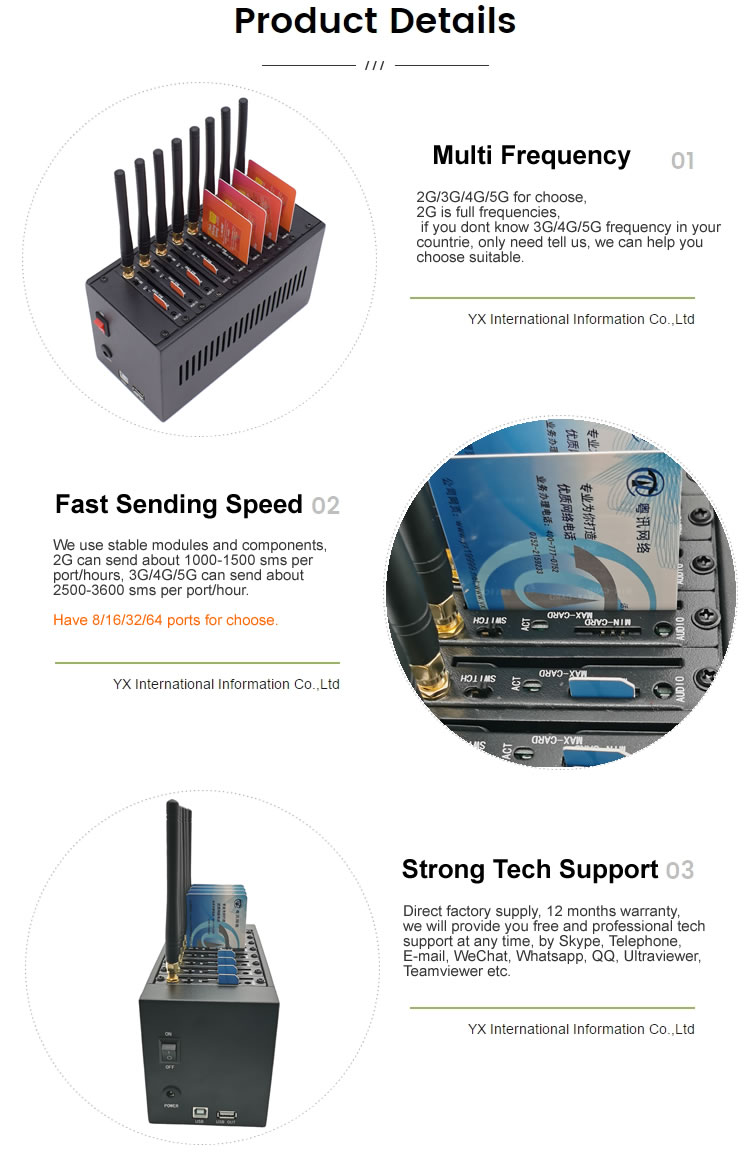 YX Best Free Bulk SMS Blasting Machine 8 Ports GSM Modem Pool Support IMEI Change 2g M35/M26 ...