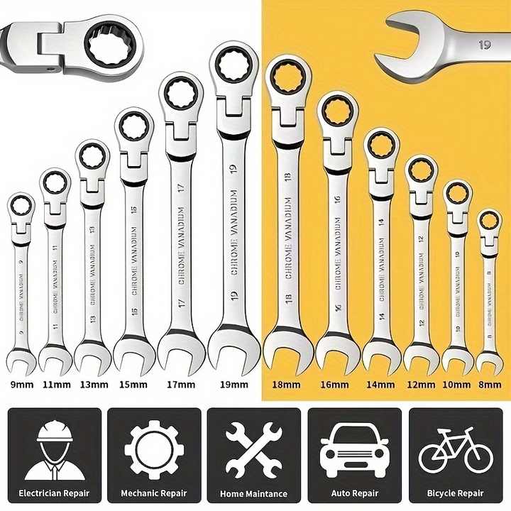 12pcs Metric Adjustable Socket Wrench Set - Durable Tools