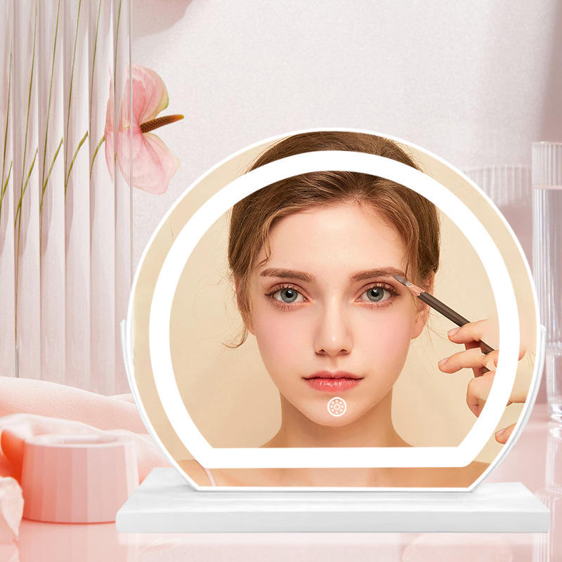 Modern Half Circle LED Light Touch Control Dimmable Desktop Vanity ...