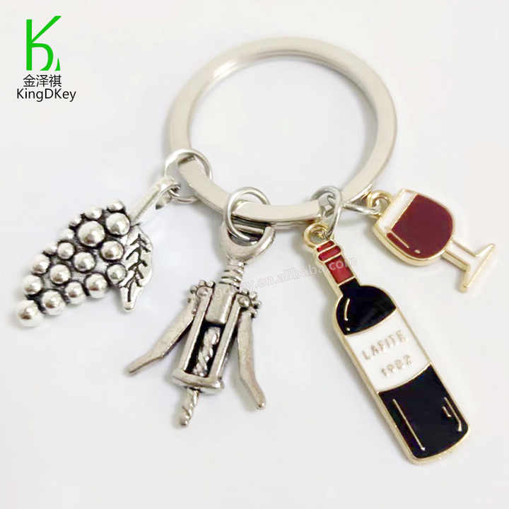 Metal Enamel Keychain Grape Red Wine Glass Cup Bottle Opener Key Ring ...
