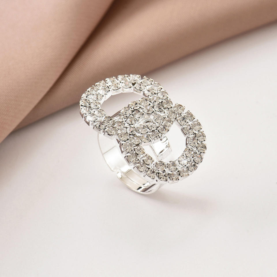 New Copper Electroplated Geometric Double-ring Rhinestone Statement ...