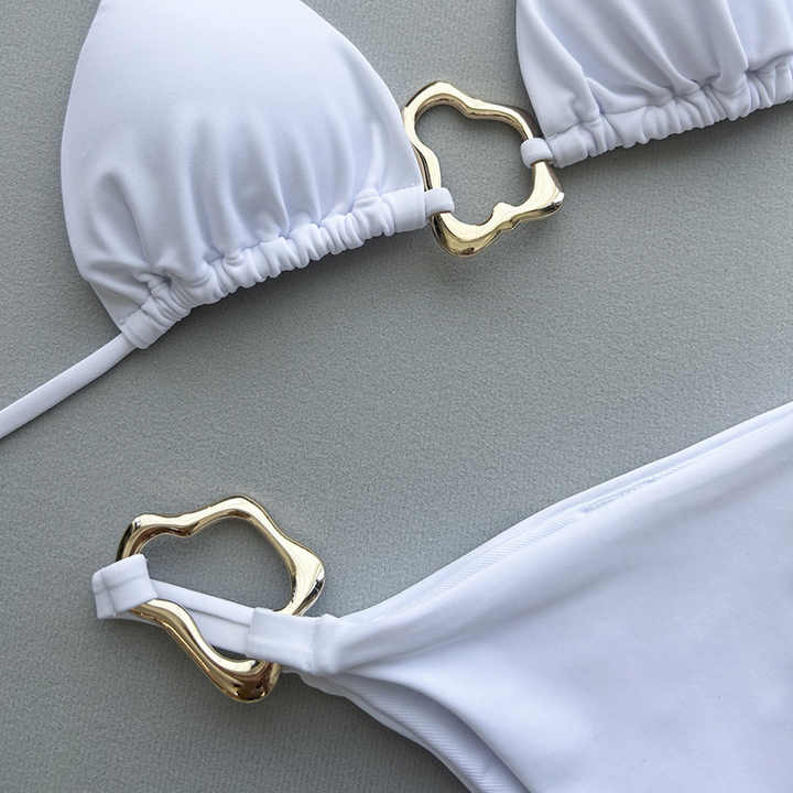 New High Quality Bikini Solid Color Lace up Swimsuit Sexy Hollow Bikini ...