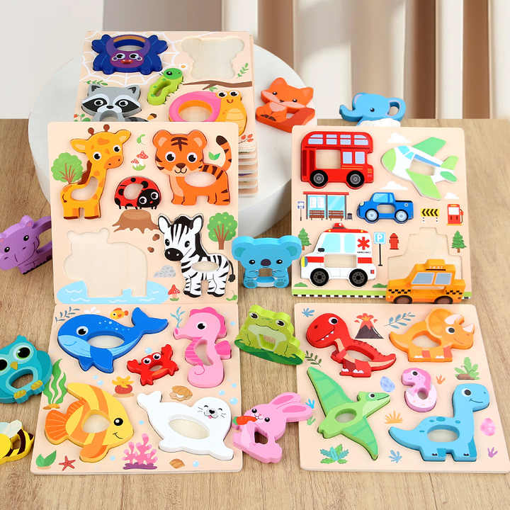 Baby Wooden Puzzle Blocks Toy Animal Fruit Traffic Fishing Jigsaw ...