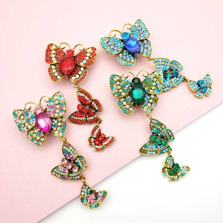 51230 New Creative Crystal Three Butterfly Metal Fancy Beads Rhinestone ...