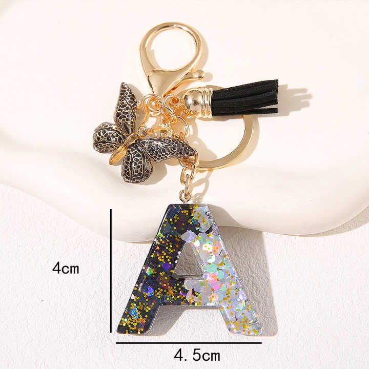 Personalized Crystal Drop Glue 2 Color Sequin Letter Keychain
