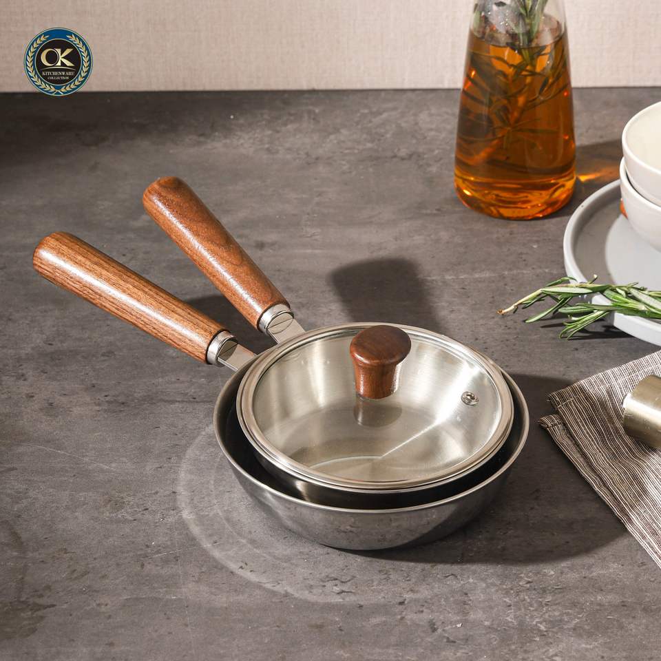 Tri-ply Stainless Steel 316 Walnut Wood Handle Korean Design Round ...