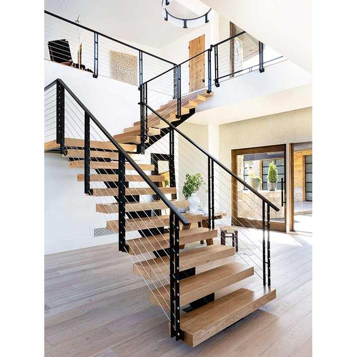 Indoor Steel Straight Mono Stringer Staircase with Oak Wood Treads