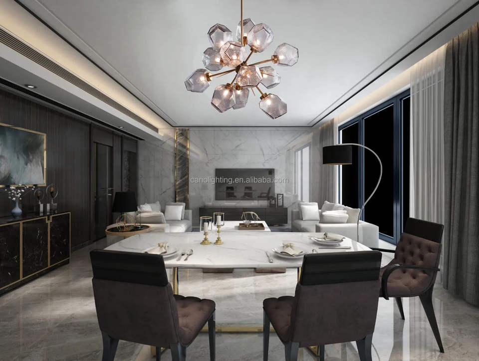 Modern Indoor Home Restaurant Shop Decoration Copper Frame Crystal Led ...