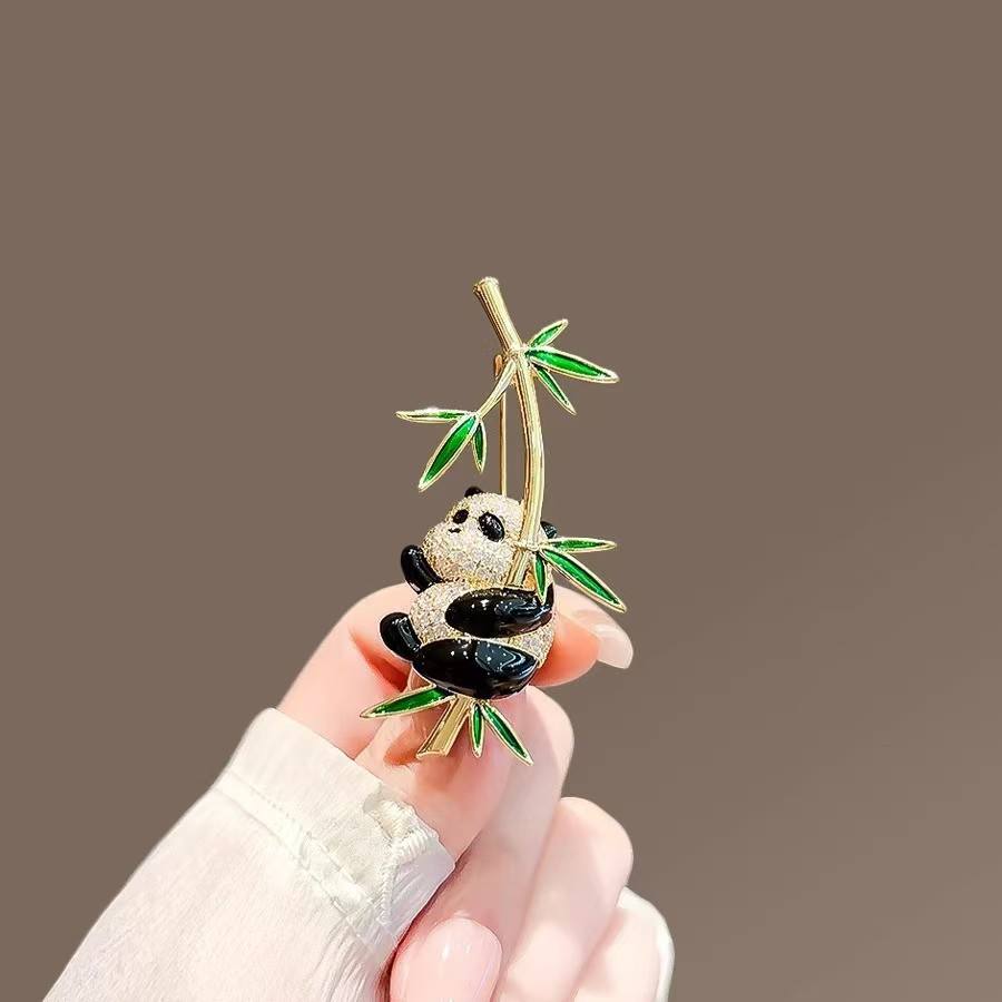 New Chinese Style Ping an Bamboo Cute Panda Brooch Fashion Animal Chest ...