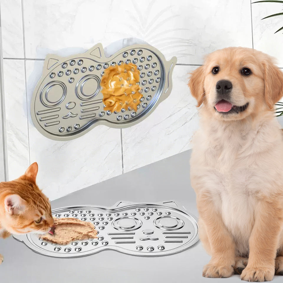 Stainless Steel Dog Licking Mat Slow Feeder Bowl Pet Food Bath Mat Tray ...