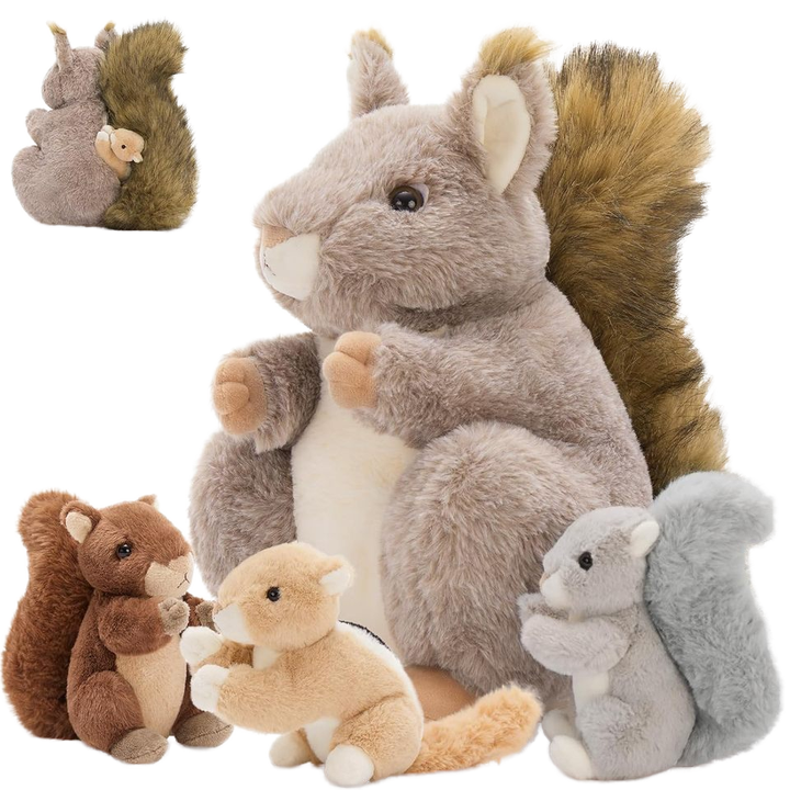 4pcs Adorable Realistic Squirrel Plush Toys Small Hand 3 Baby Squirrels ...