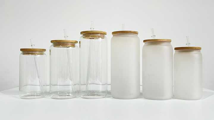 12oz US Warehouse Blank Sublimation Can Shaped Beer Glass Cups 16oz 20oz Beer Glass with Bamboo ...