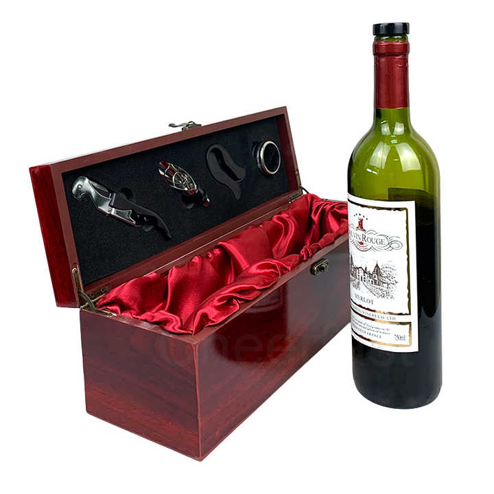 Wholesale Wine Bottle Box with 4 Pc Tools & Red Wood Set