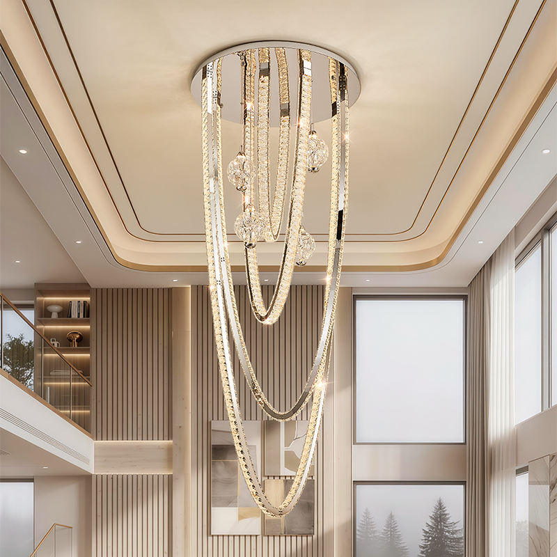 Luxury Led Stair Crystal Chandelier Light Villa Duplex Living Room Loft ...