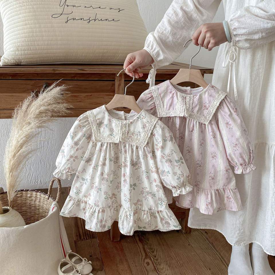 Spring Autumn Children Girl Cotton Petite Floral Printed Turn-Down ...