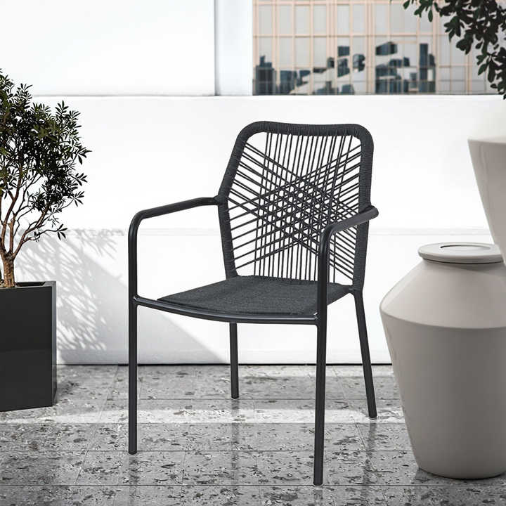 Popular Aluminum Frame Rope Weaving Design Modern Chair in Dark Grey ...