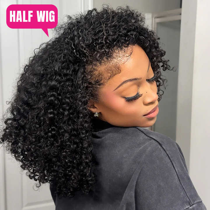 ISEE 3 in 1 Half Wig Afro Kinky Curly - Seamless & Stylish