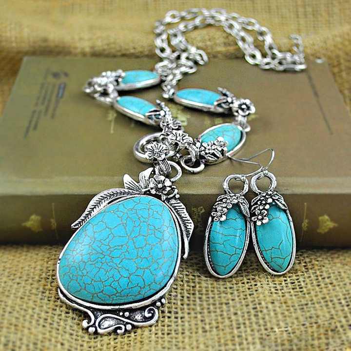 Vintage Western Jewelry Turquoise Sets Ethnic Style Necklace Bracelet ...