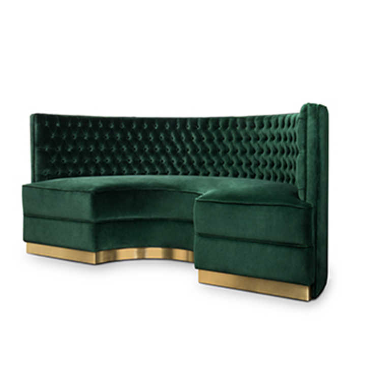 Green Round Sofa Button Tufted Velvet Booth for Restaurants